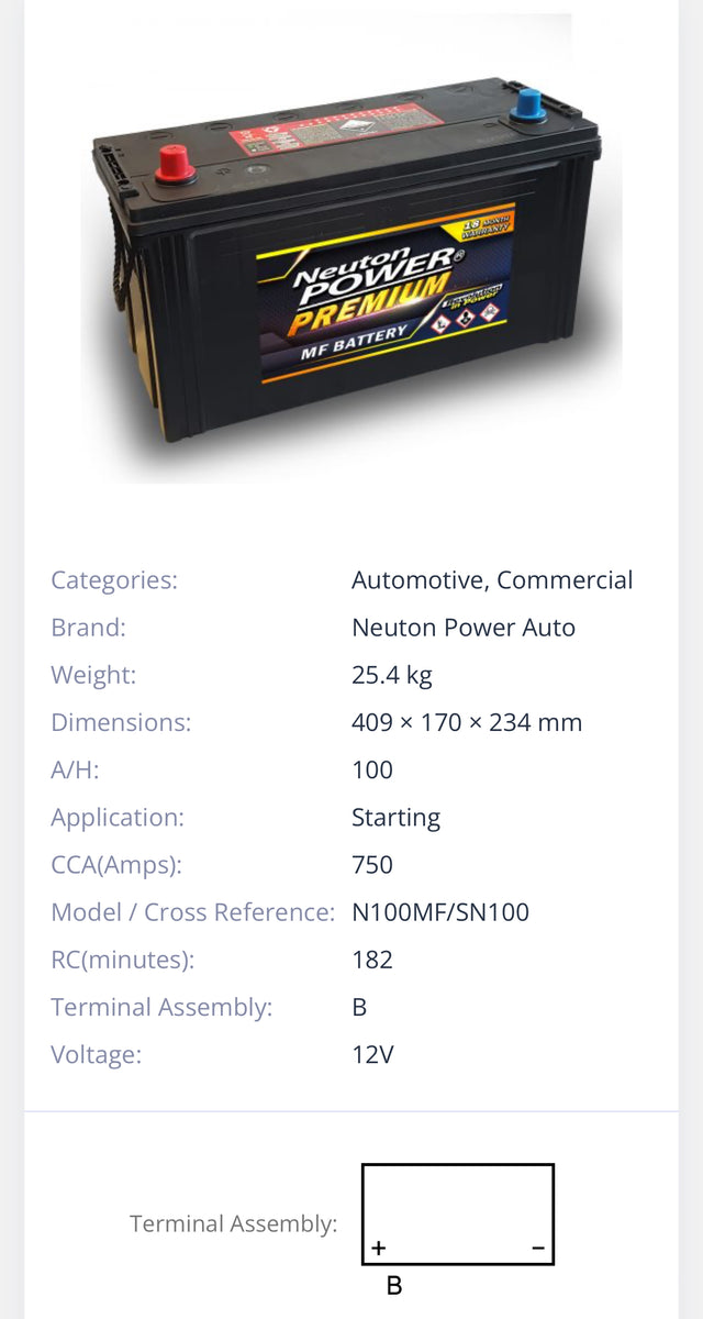 N100MF NEUTON POWER 18 MONTHS WARRANTY TRUCK BATTERY – The Battery hub