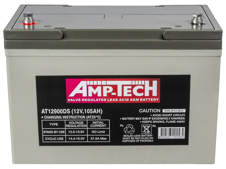 AMPTECH AT12900DS / AT12900DSP AGM DEEP CYCLE 105 AH 12 MONTH WARRANTY ...