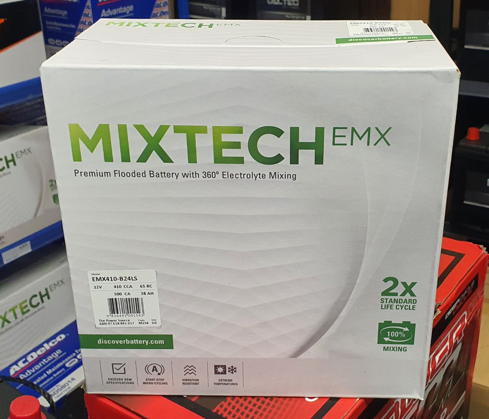 MIXTECH EMX410-B24LS 410CCA 12V MAINTENANCE FREE MODERN TECHNOLOGY BAT ...